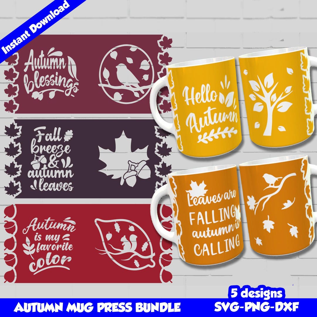 Autumn Cricut Mug Press SVG, 5 Mug Press Templates, Mug Wrap Svg ...
