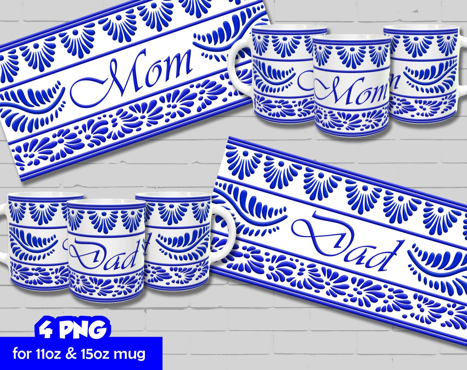 Mom and Dad Mug Templates Mexican Art Talavera Mug Template - Etsy