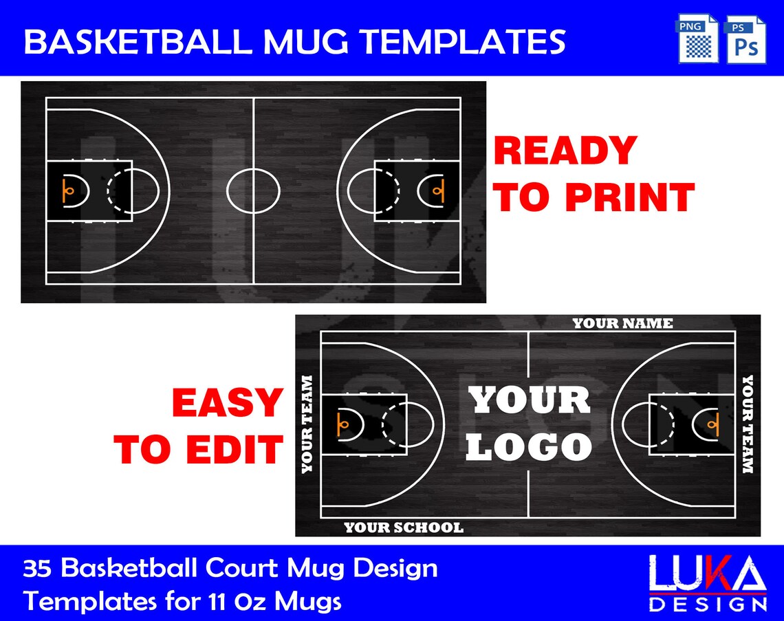 Basketball Mug Template, Sublimate Mug Design, Basketball Court Designs ...