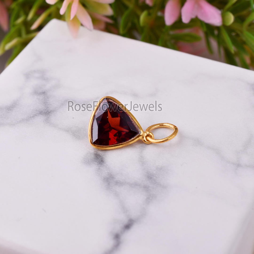 Natural 18k Solid Gold Charm, Natural Garnet Charm, 14K Solid Gold ...