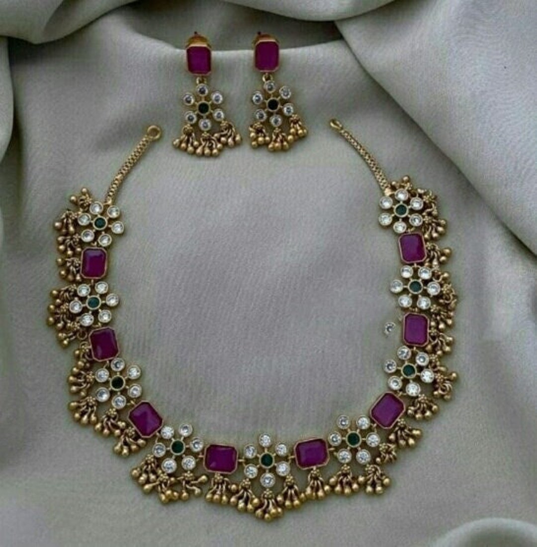 Gold Ruby Necklace/ Indian Jewelry/ South Indian Jewelry/ Indian ...