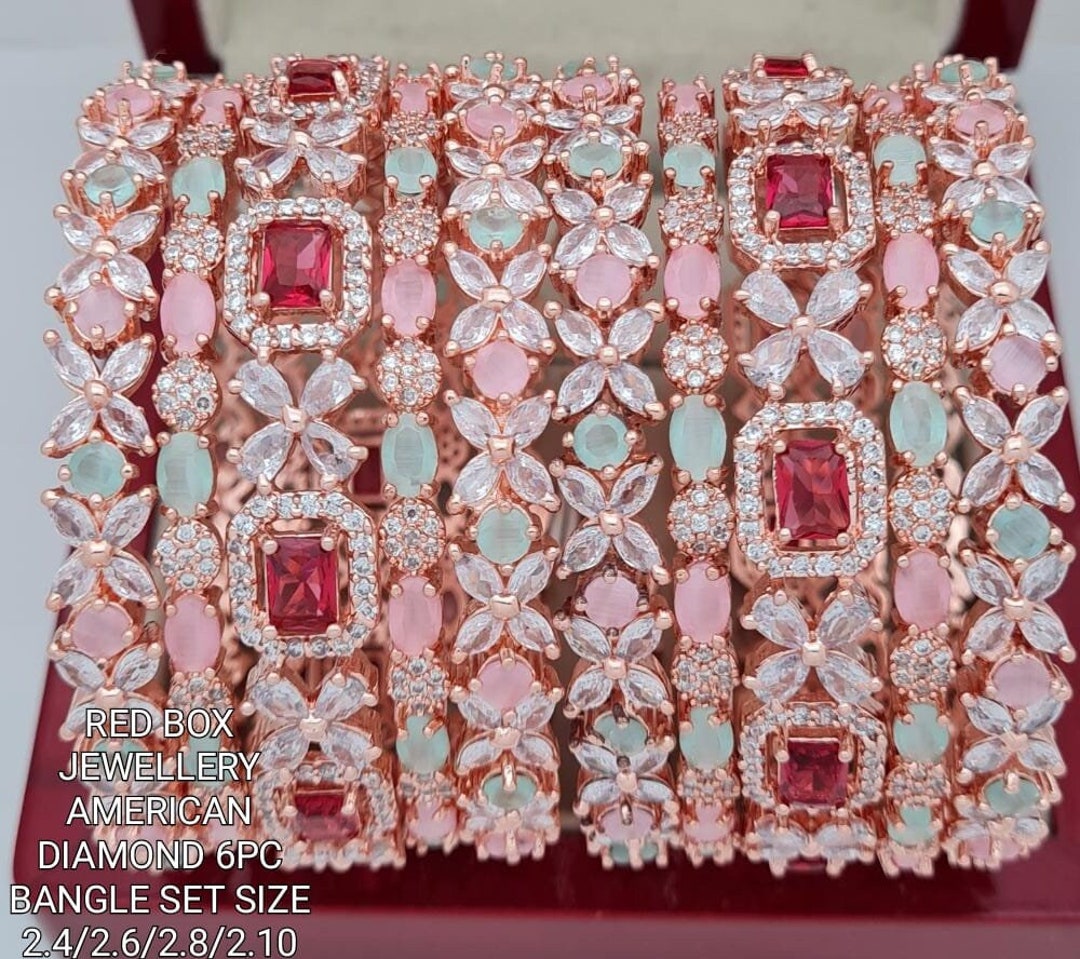 Pre Order Rose Gold CZ Bangle Set/ Pink Mint Baguette Cut American ...