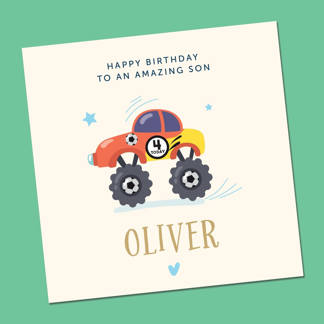 Boys Truck Birthday Card, Monster Truck Card for Son, Grandson, Nephew ...