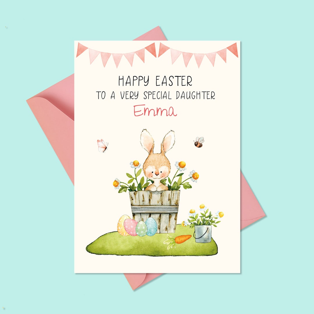 Personalised Girls Easter Card, Easter Bunny Girls Card, Daughter ...