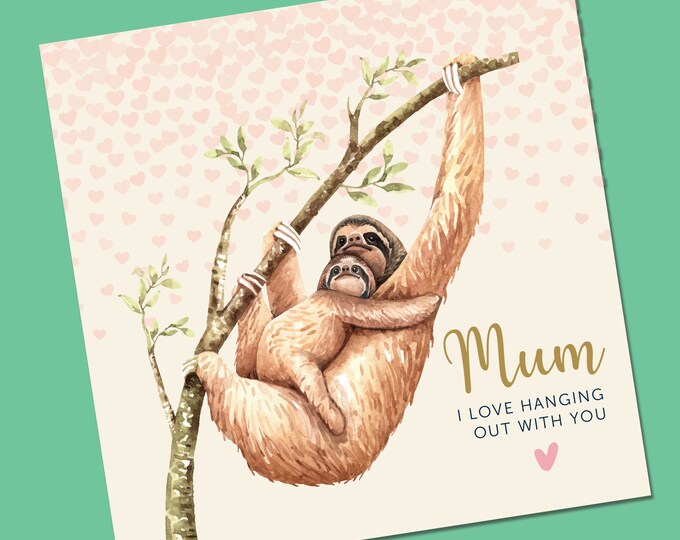 Printable Mothers Day Card, Digital Download, Sloth Mothers Day Card ...