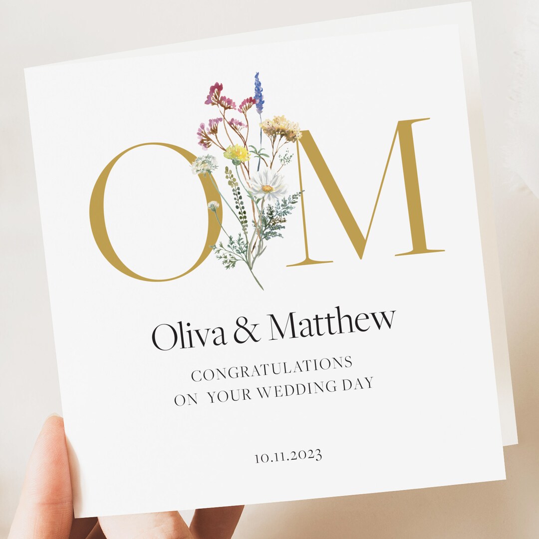 Personalised Wedding Initials Floral Card | Newly Married Couple ...