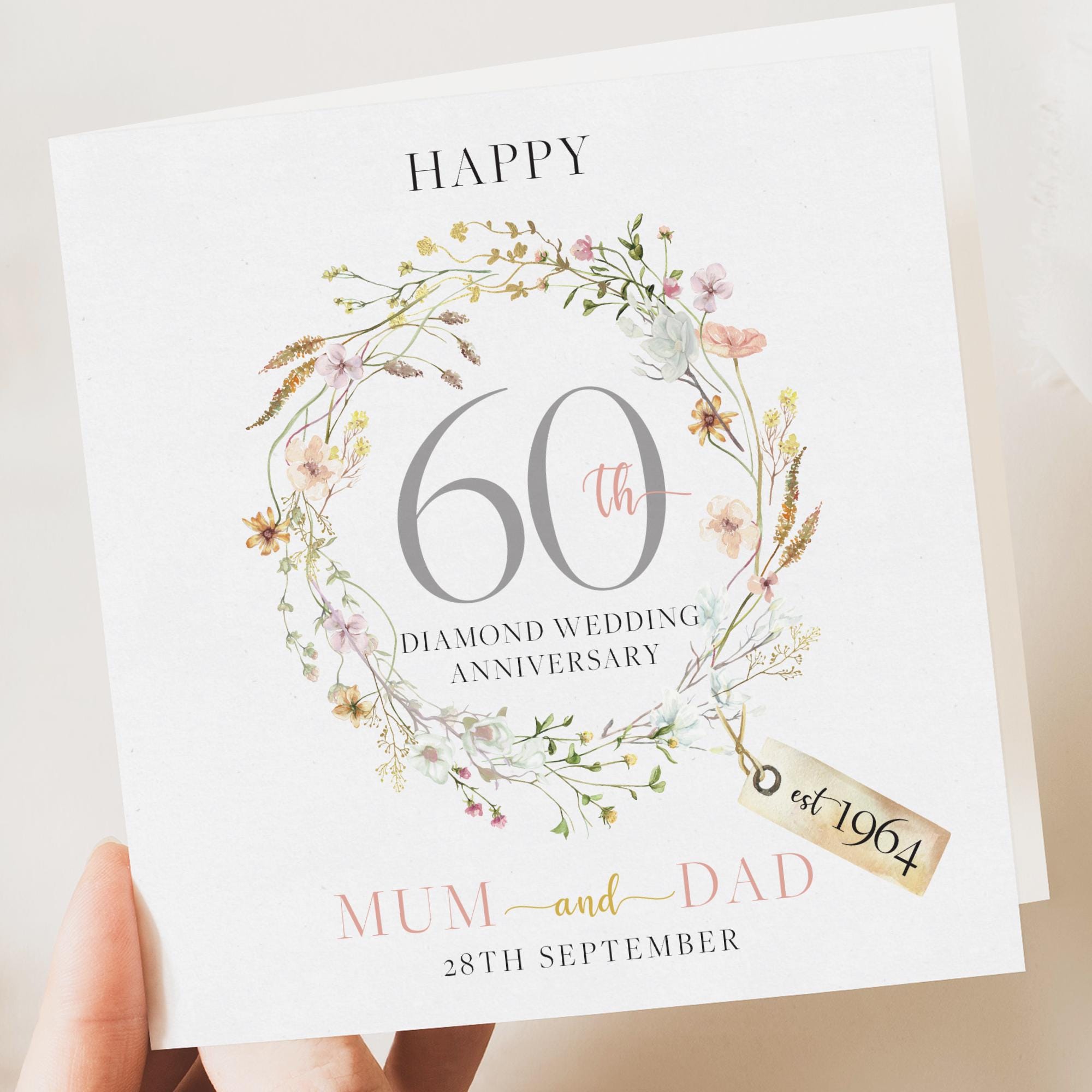 Diamond Wedding Anniversary Card - 60th Wedding Card, Diamond ...