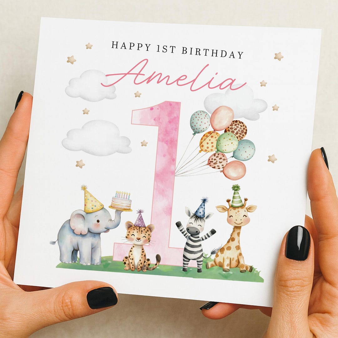 1st Birthday Card Girl, First Birthday Card for Girl, Personalised 1st ...