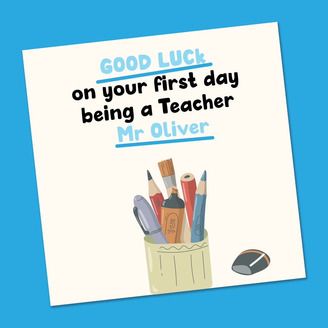 Good Luck Teacher Card, New Job Teacher Card, Personalised Teacher Card ...