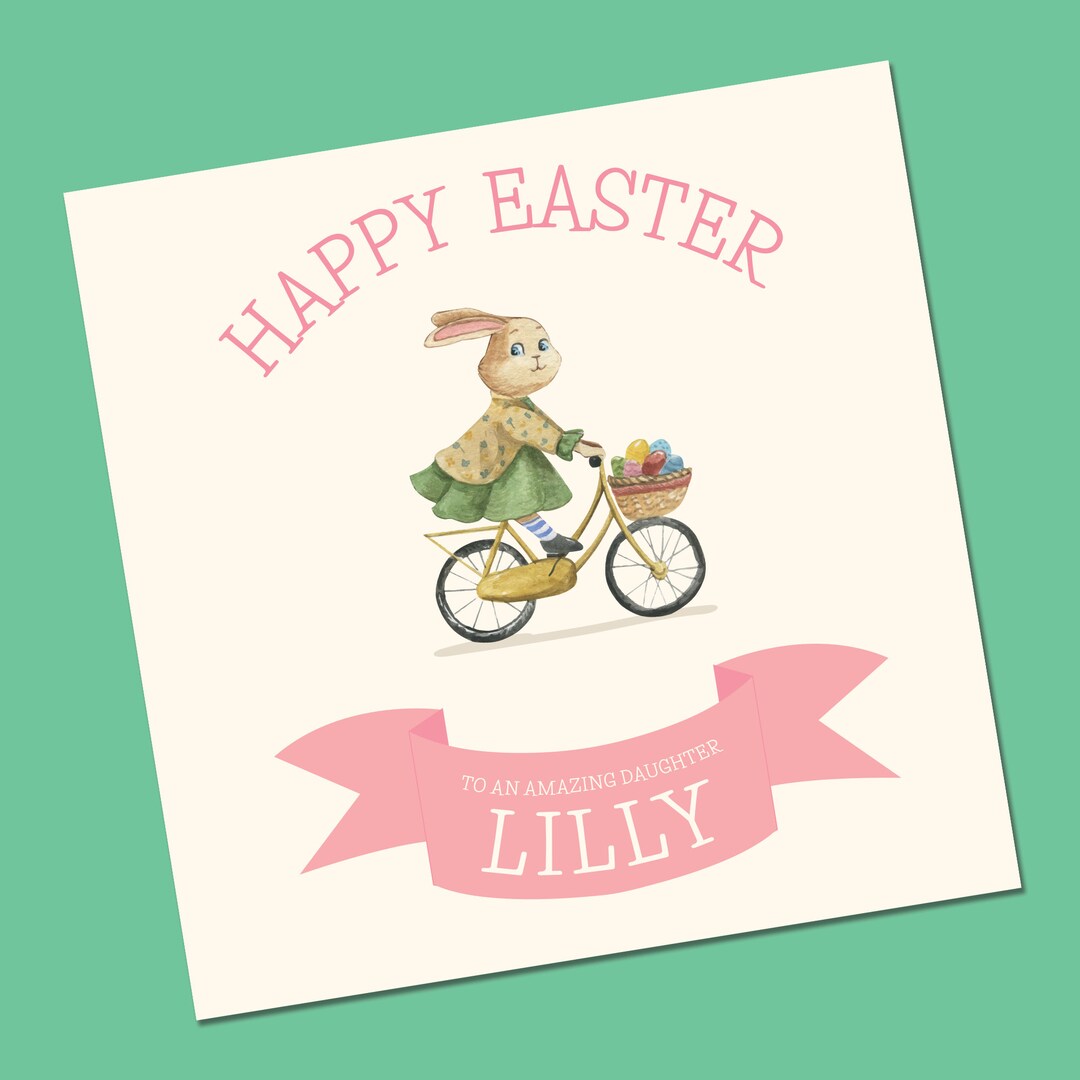 Personalised Girls Easter Card, Easter Bunny Girls Card, Daughter ...