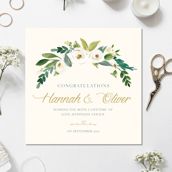 Wedding Card Personalised Wedding Card Newlywed Card Floral | Etsy