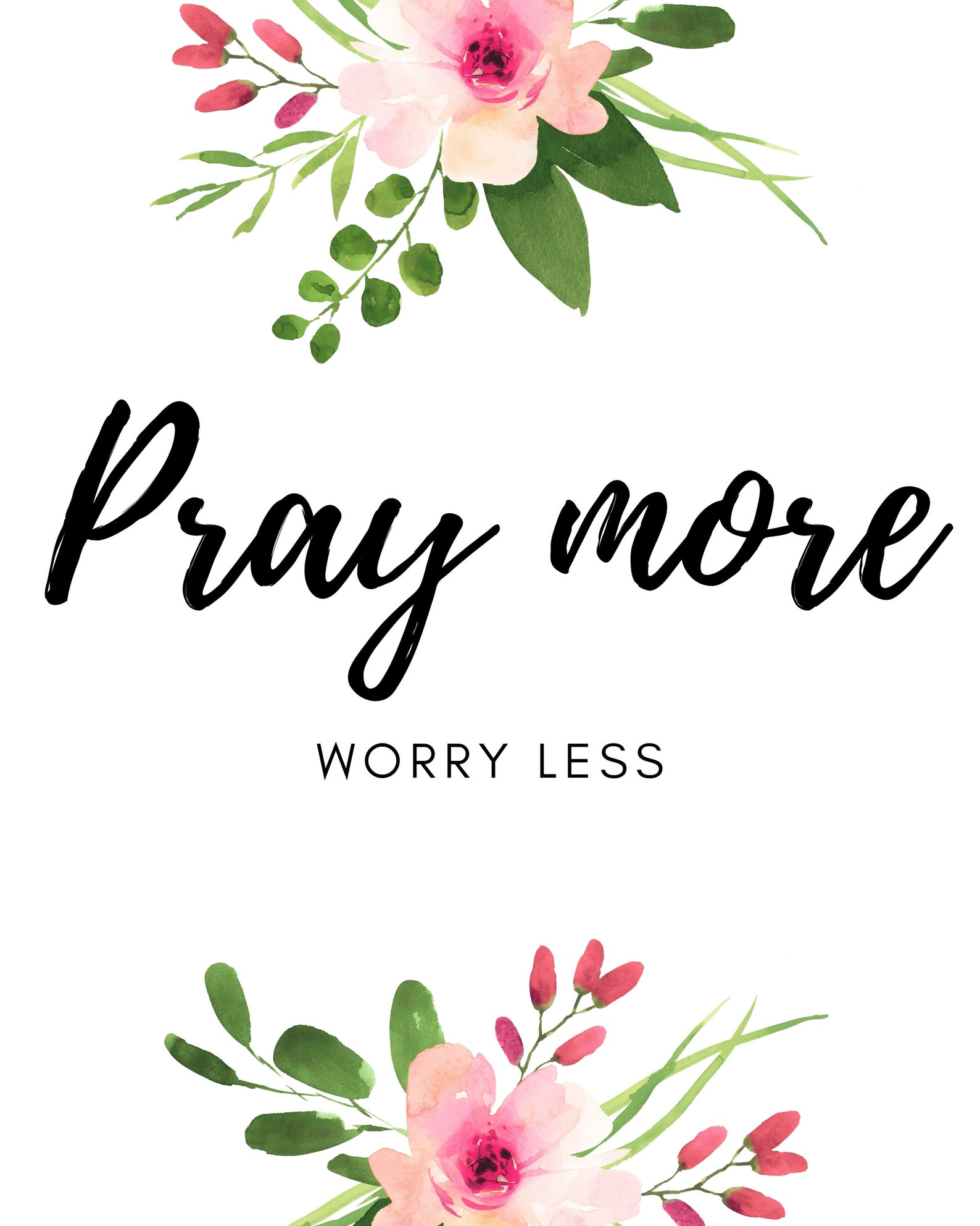 Pray More Worry Less Digital Art Print Wall Art Christian - Etsy