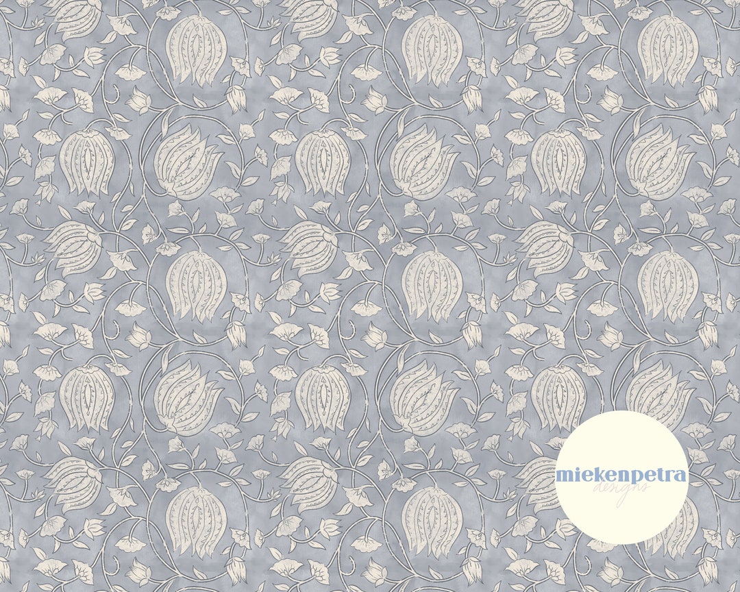 Blue Floral Block Print Pattern: Repeating Digital Paper (JPG) - Etsy