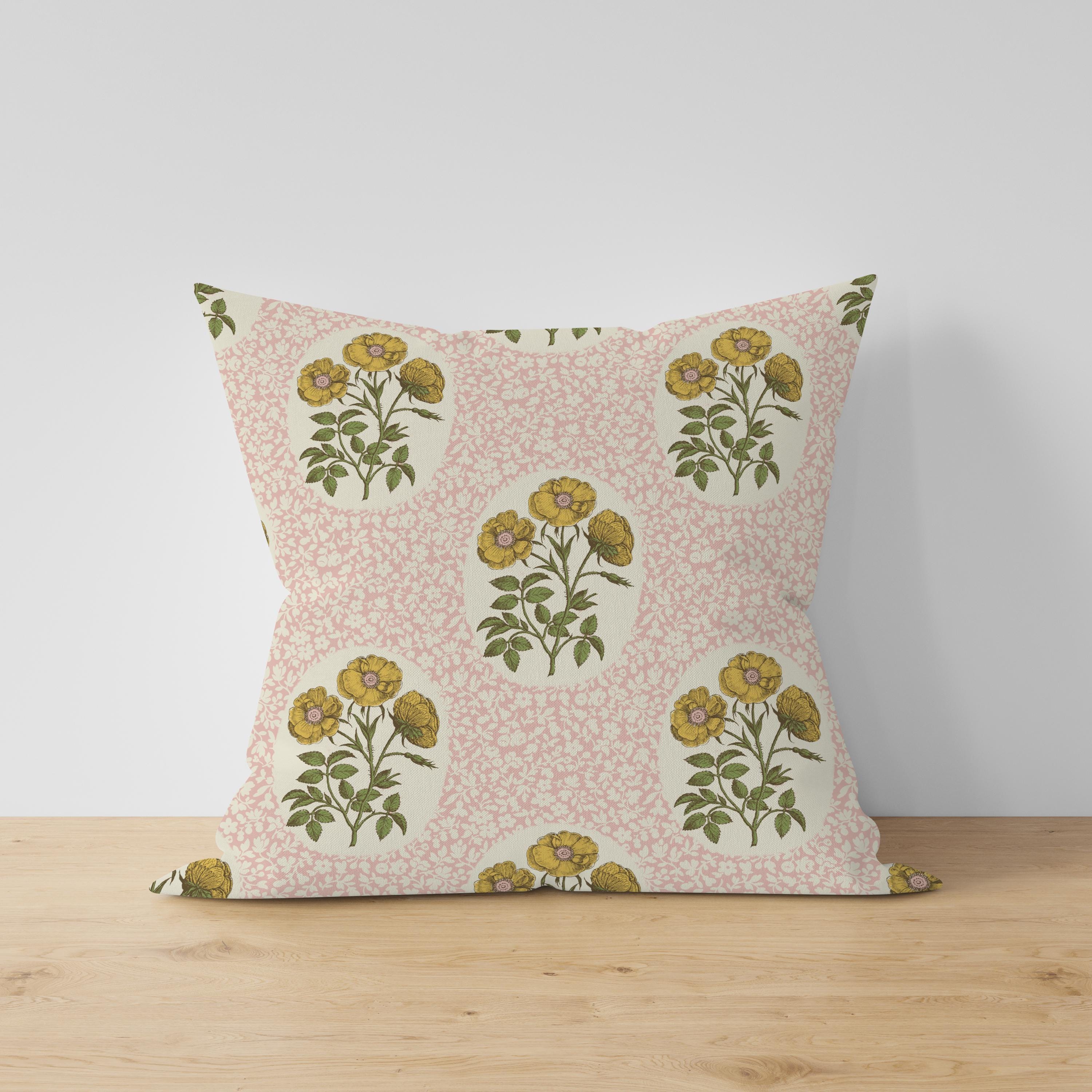 Bohemian Floral Seamless Pattern: Pink & Yellow Block Print (digital ...