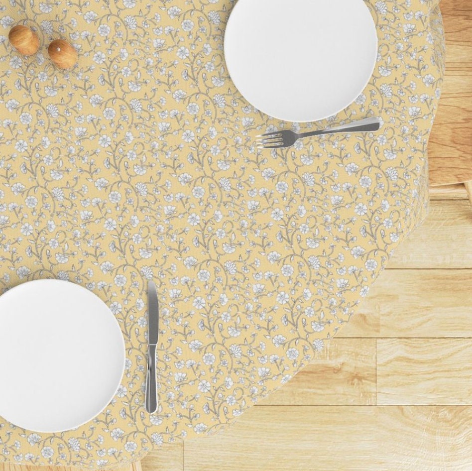 Spring Summer Butter Yellow Block Print Floral Designer Seamless ...