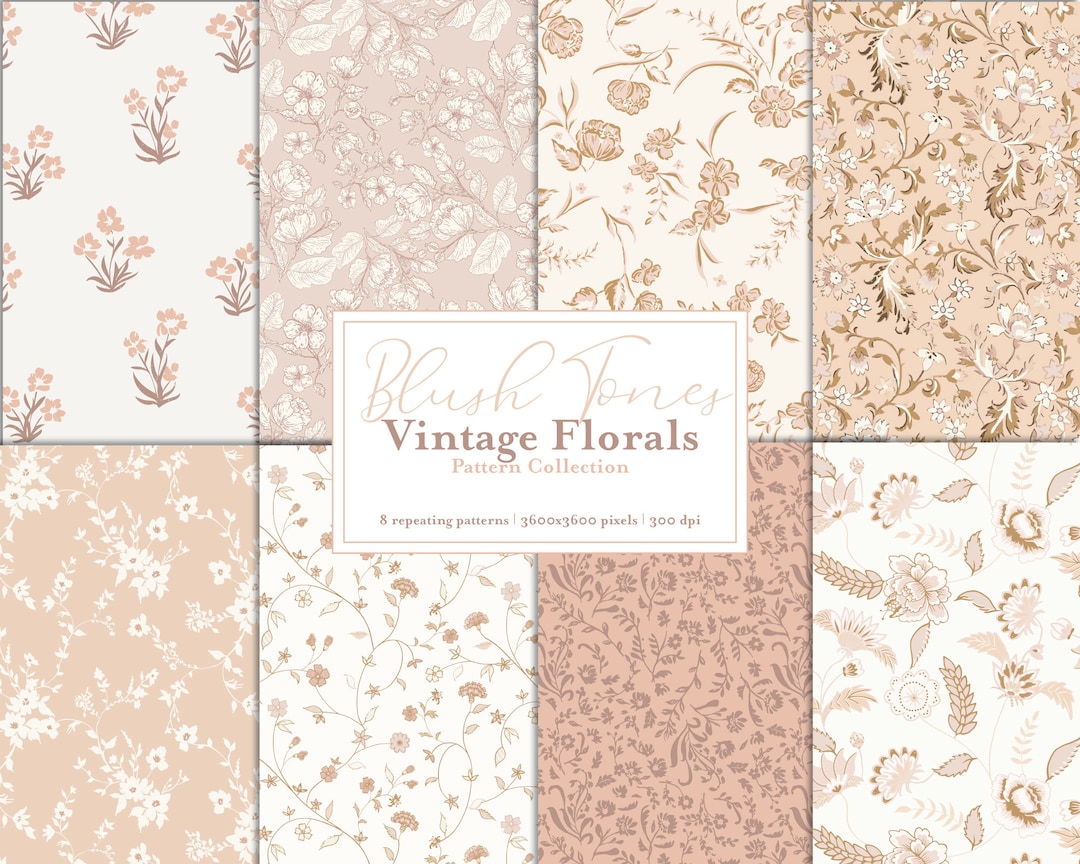 Blush Tones Vintage Floral Pattern Collection | Digital Paper Pack | 8 ...