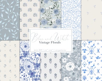 Baby Blue Florals Digital Paper Pack Set of 8 Seamless Repeating ...