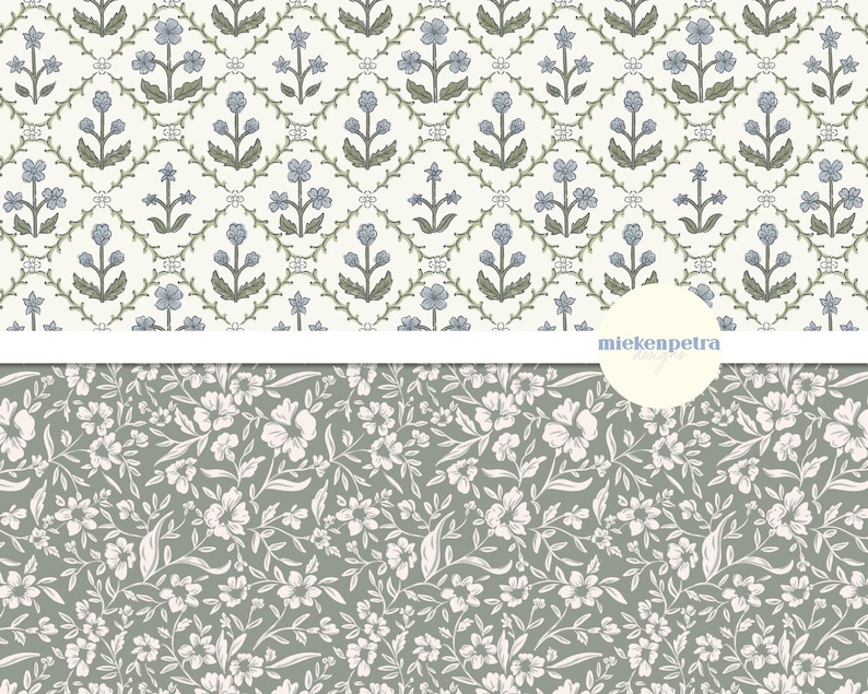 Blue & Green Vintage Floral Digital Paper: Seamless Patterns (JPG) - Etsy