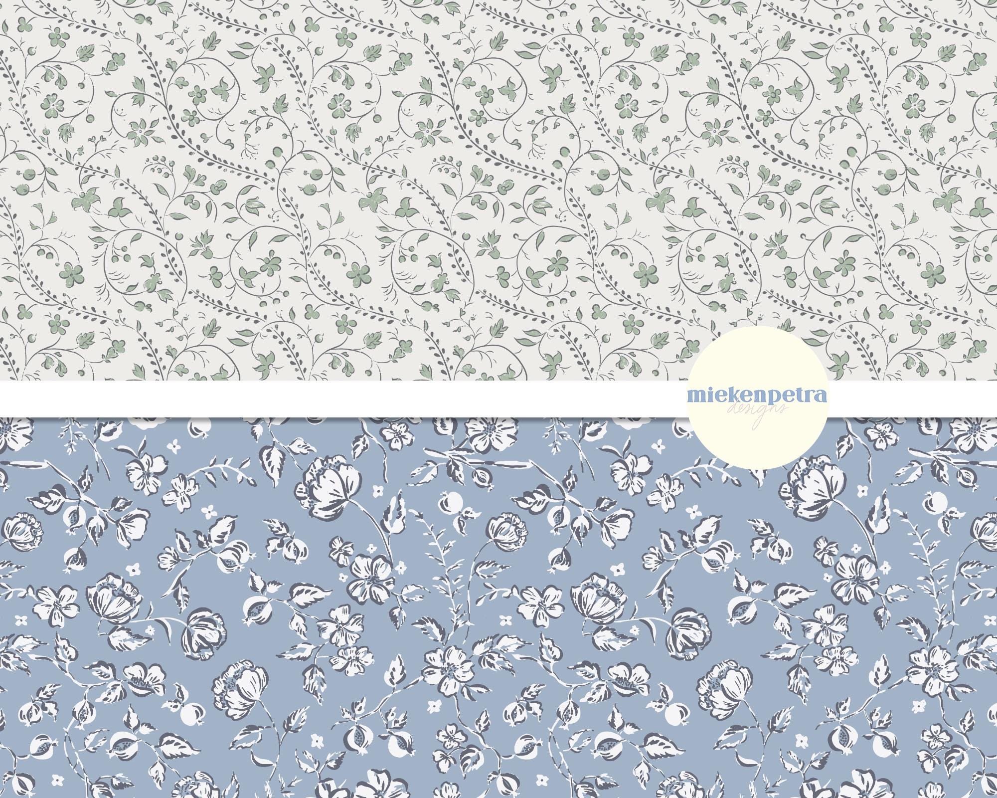 Blue & Green Vintage Floral Digital Paper: Seamless Patterns (JPG) - Etsy