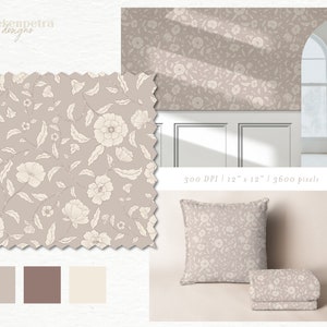 Boho Vintage Floral Repeating Pattern | Grayed Lavender, Beige Digital Paper| High Resolution ...