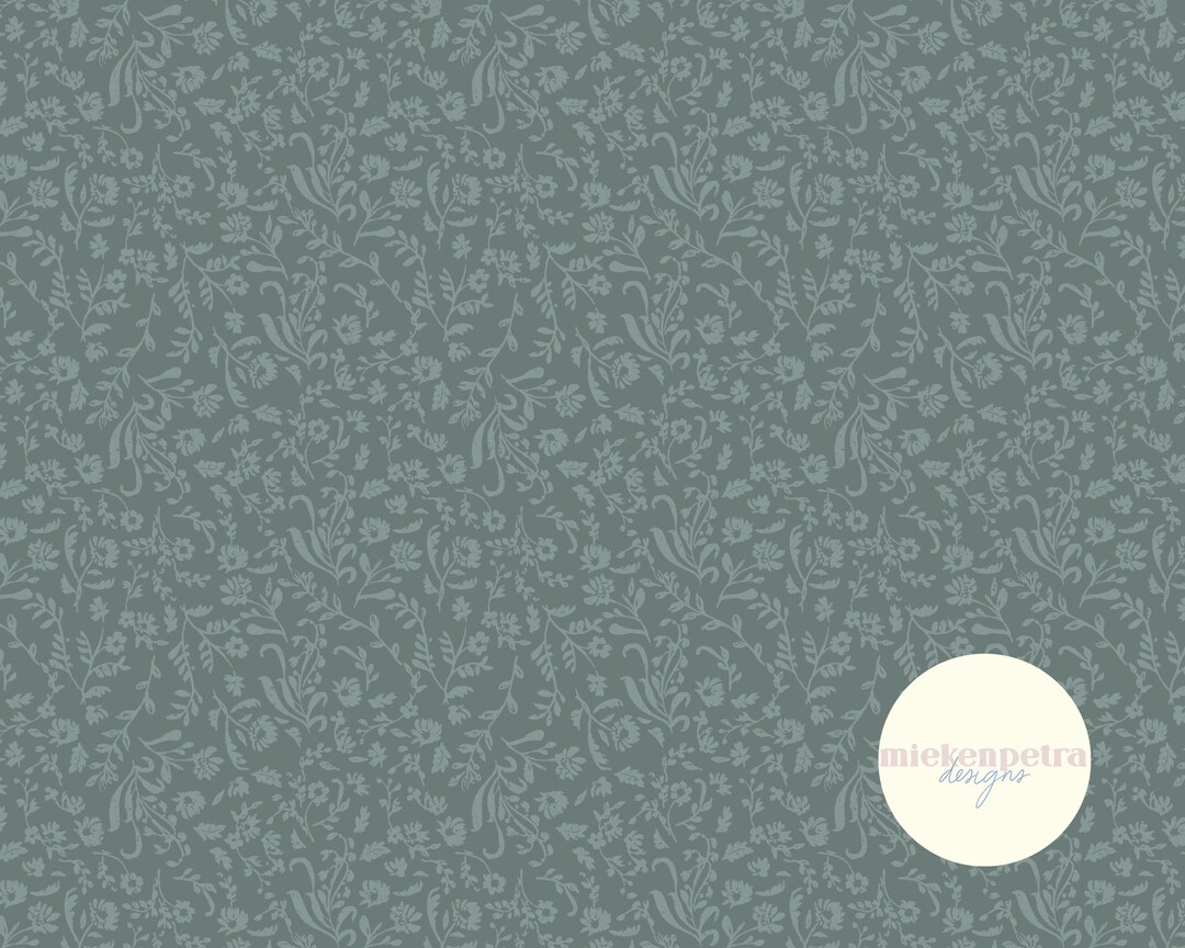 Deep Teal Ditsy Toile Floral Seamless Pattern | Digital Paper | Vintage ...