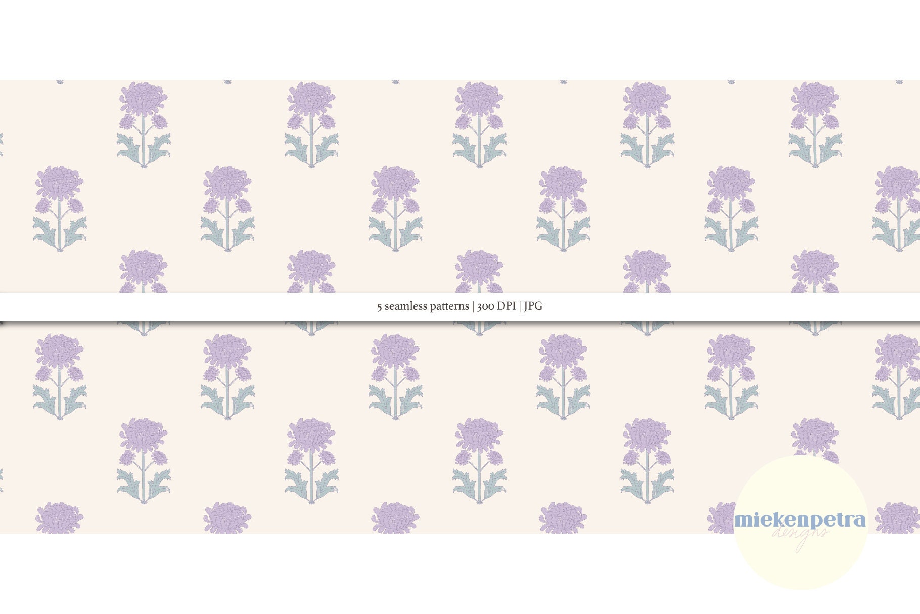 Lavender and Sage Block Print Floral Pattern Collection | Digital Paper ...