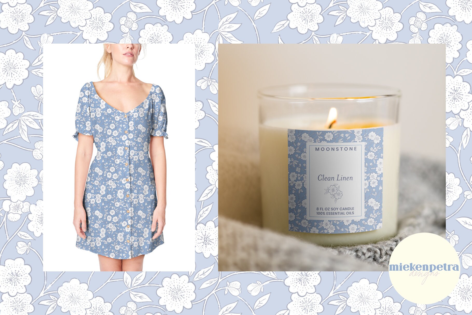 Boho Blue and White Block Print Summer Vintage Floral Seamless Pattern ...