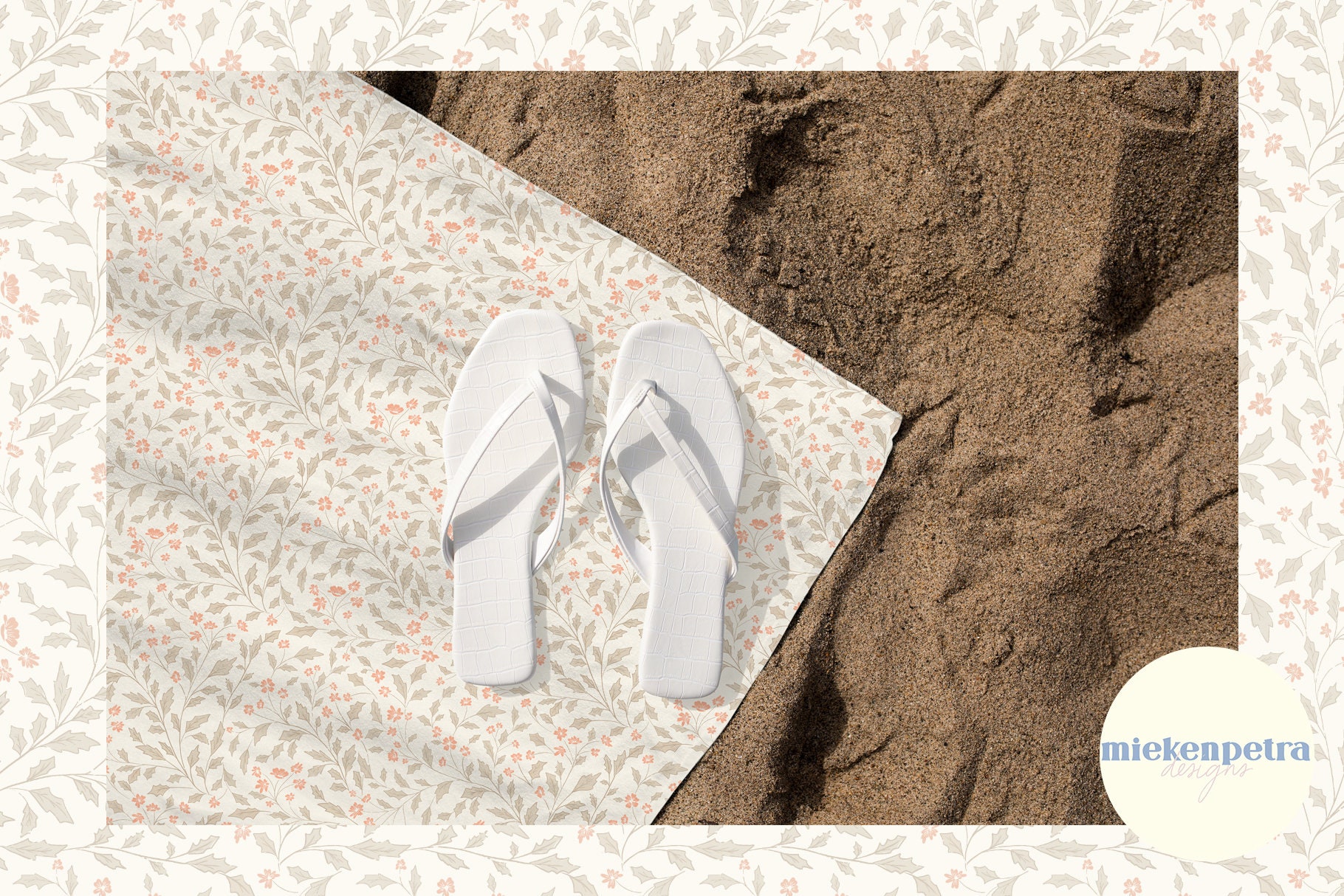 Boho Block Print Vintage Trailing Floral Seamless Pattern, Pink, Cream ...