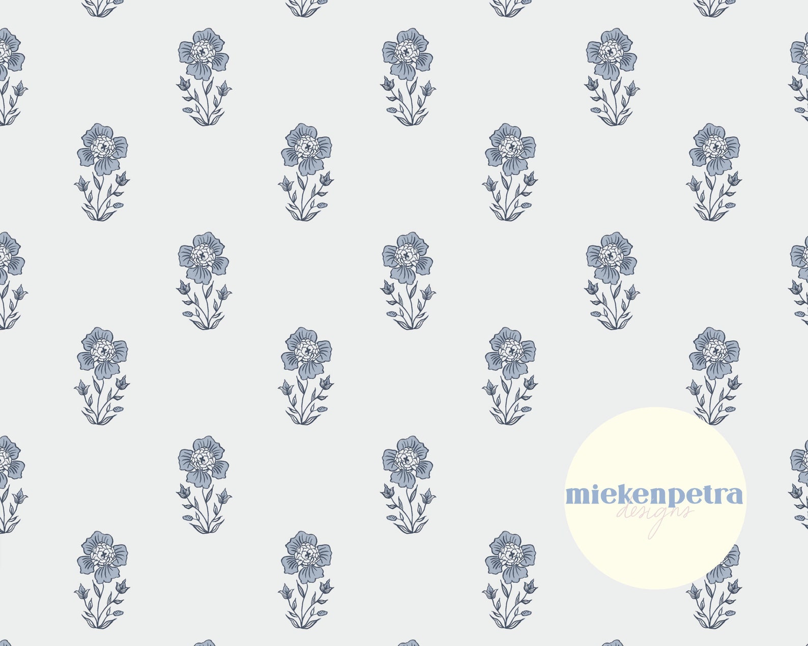 Tiny Hydrangea Block Print Blue and White Seamless Pattern | Boho ...