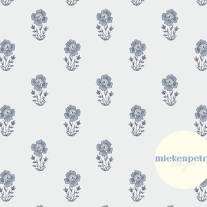 Tiny Hydrangea Block Print Blue and White Seamless Pattern | Boho ...