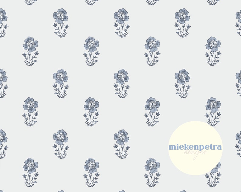 Tiny Hydrangea Block Print Blue and White Seamless Pattern | Boho ...