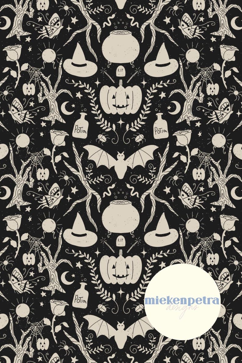 Black and White Spooky Halloween Seamless Pattern | Digital Paper ...