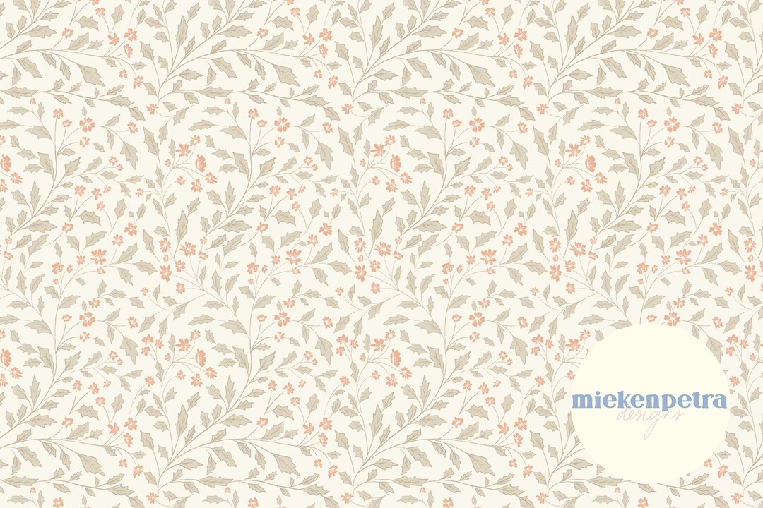 Boho Block Print Vintage Trailing Floral Seamless Pattern, Pink, Cream ...