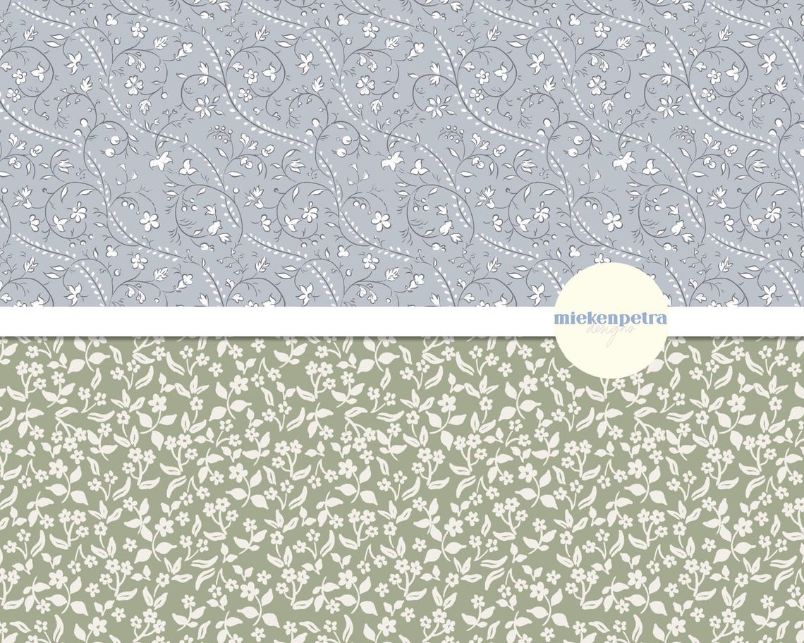 Blue & Green Vintage Floral Digital Paper: Seamless Patterns (JPG) - Etsy