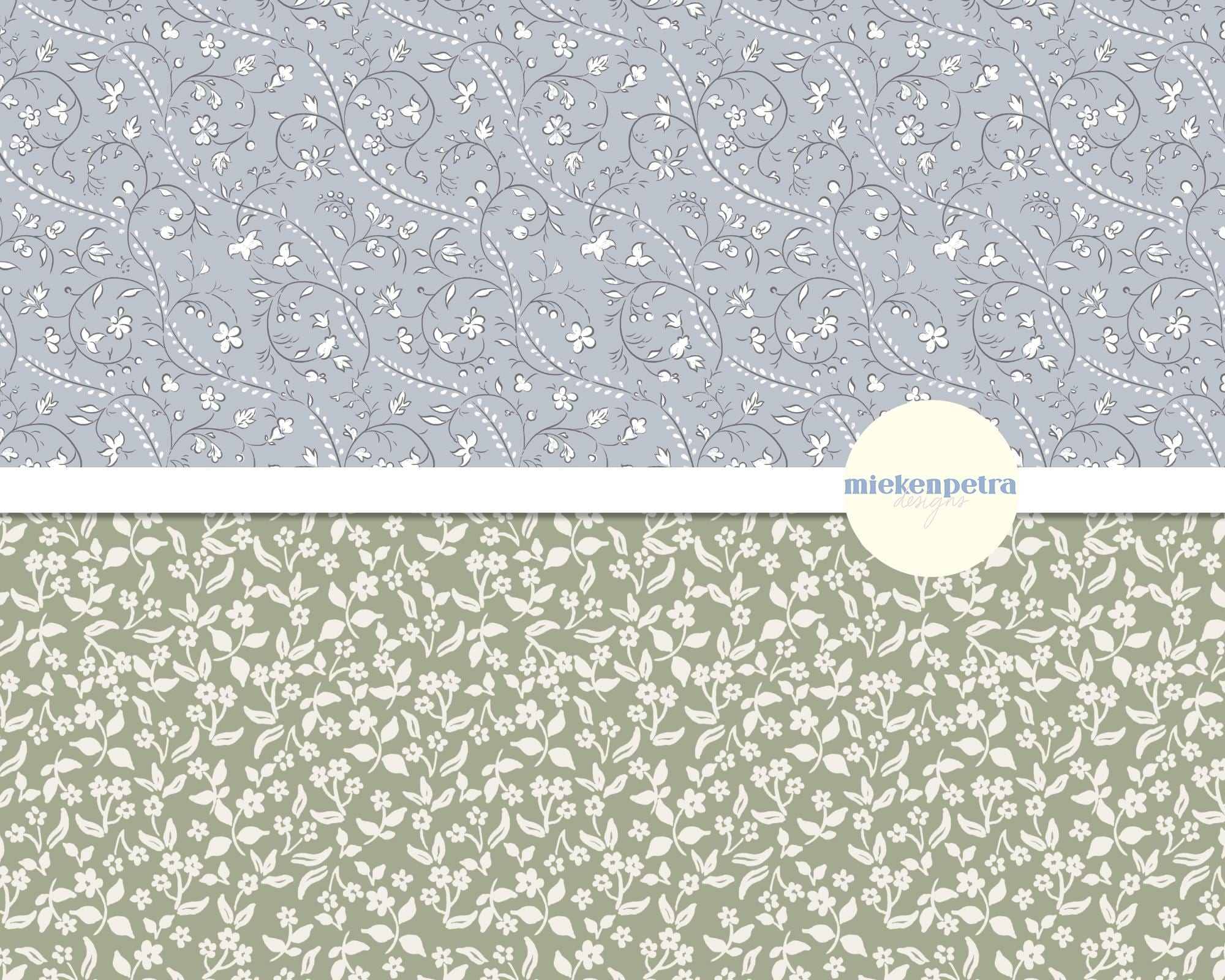 Blue & Green Vintage Floral Digital Paper: Seamless Patterns (JPG) - Etsy