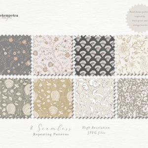 Boho Neutrals Vintage Floral Pattern Collection | Digital Paper Pack ...