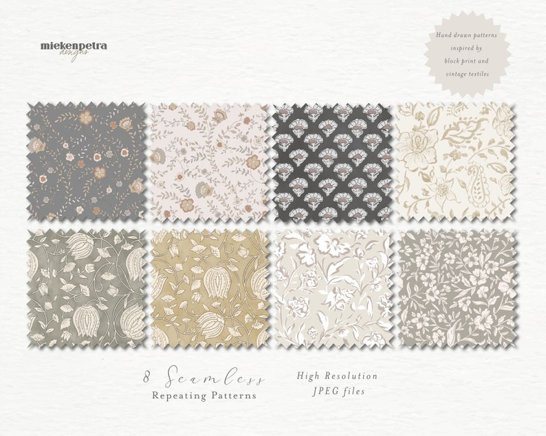 Boho Floral Pattern Digital Paper: Vintage Neutral JPG Pack - Etsy