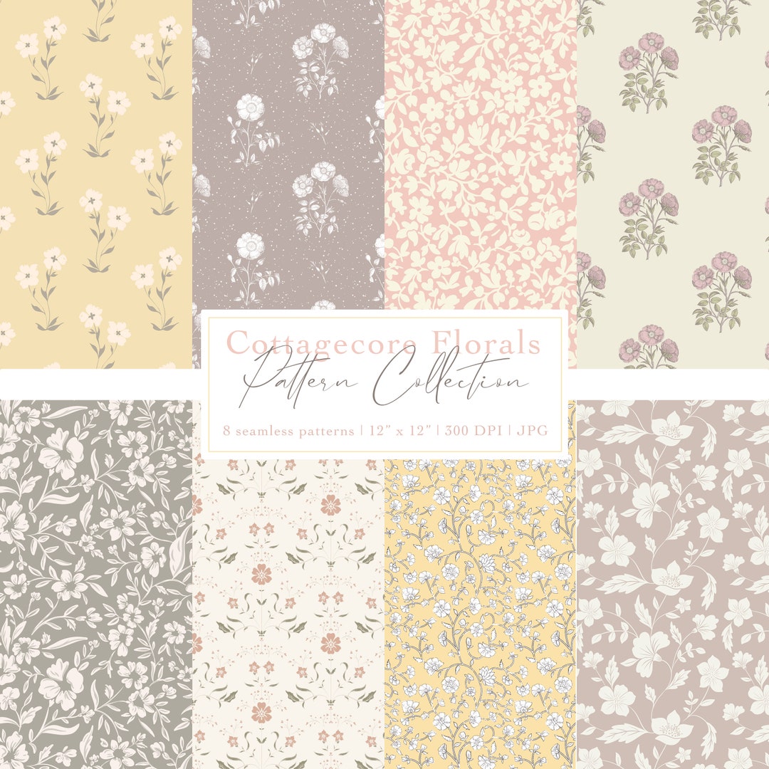 Cottagecore Florals Pattern Bundle | Digital Paper Pack | Set of 8 ...