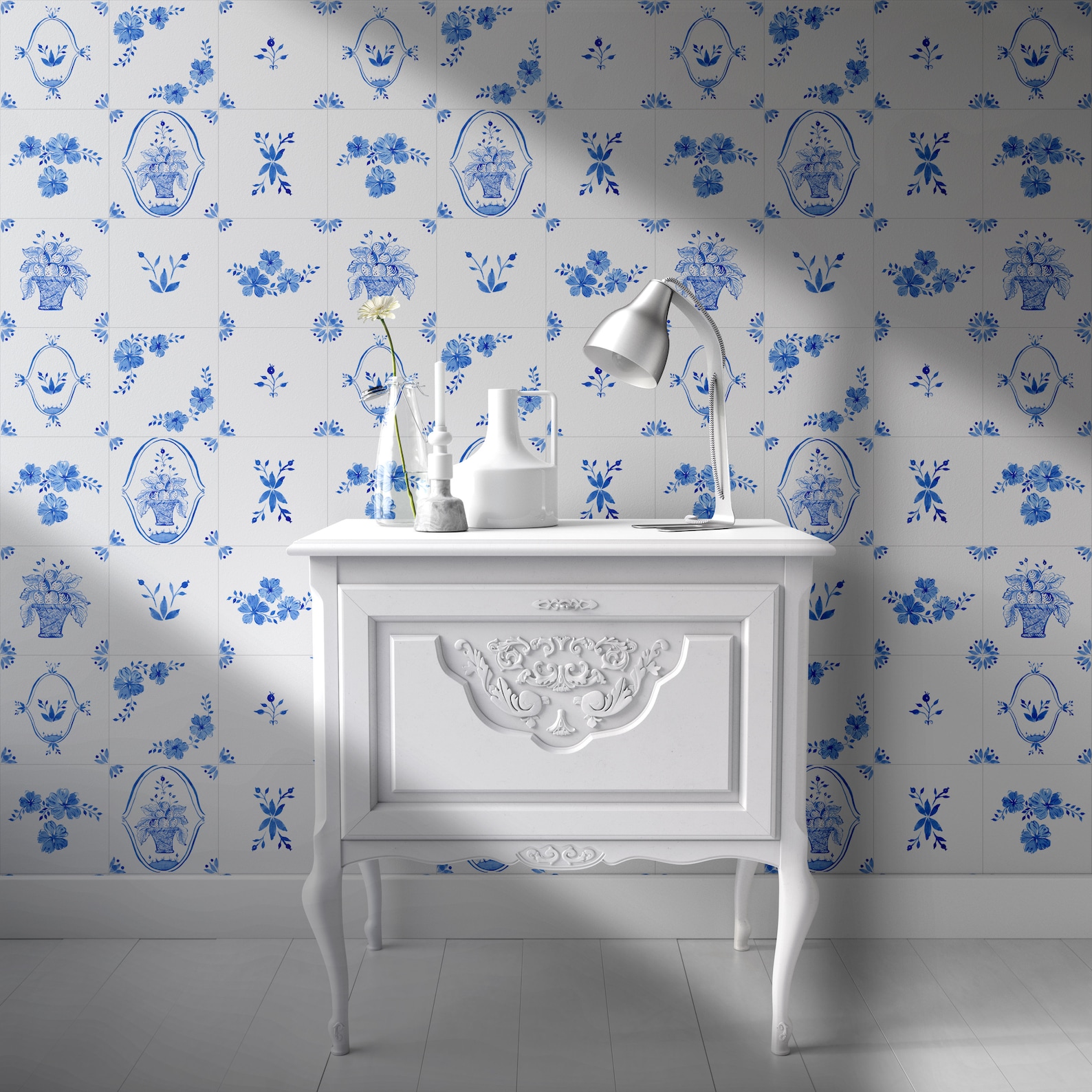 Delft Tile Blue and White Seamless Pattern Digital Paper Watercolor ...