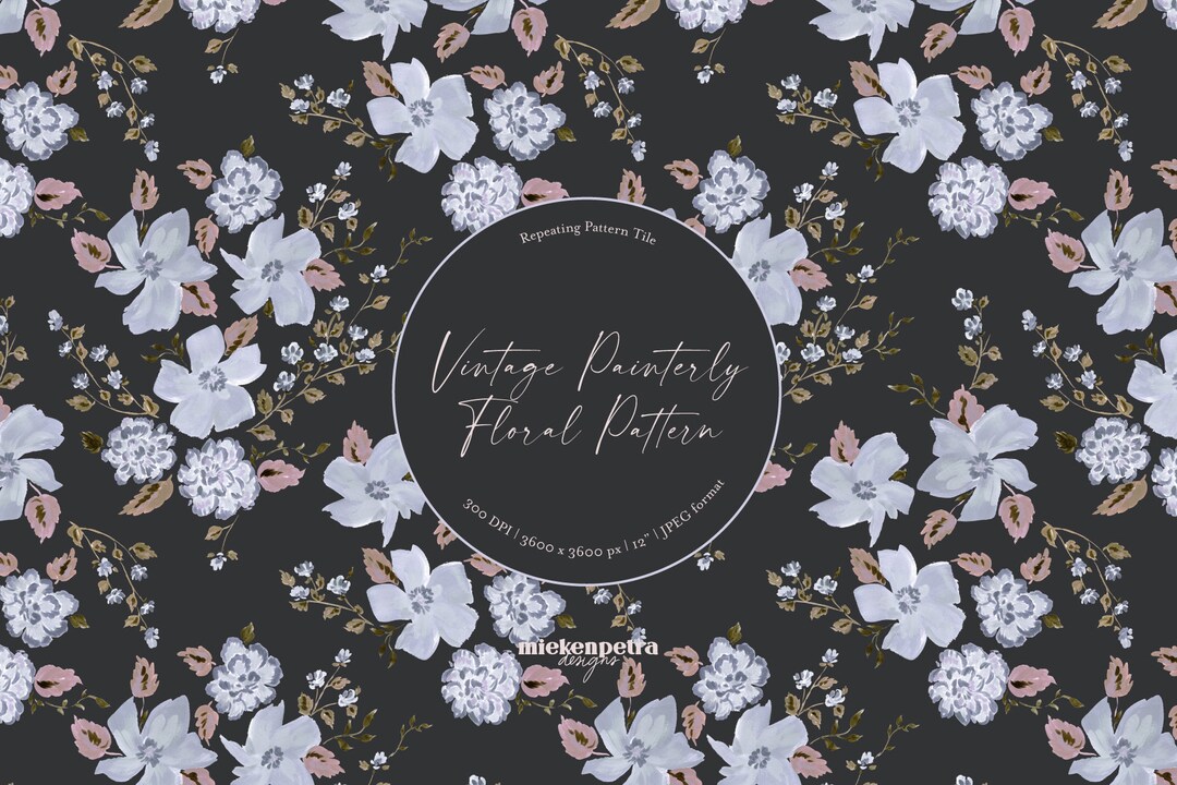 Vintage Floral Pattern: Painterly Navy Blue Digital Paper (JPG) - Etsy