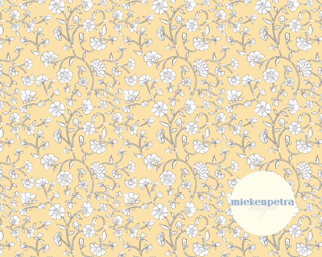 Spring Summer Butter Yellow Block Print Floral Designer Seamless ...