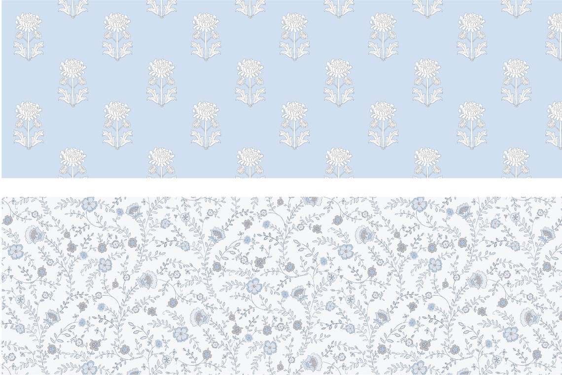 Baby Blue Florals | Digital Paper Pack | Set of 8 Seamless Repeating ...