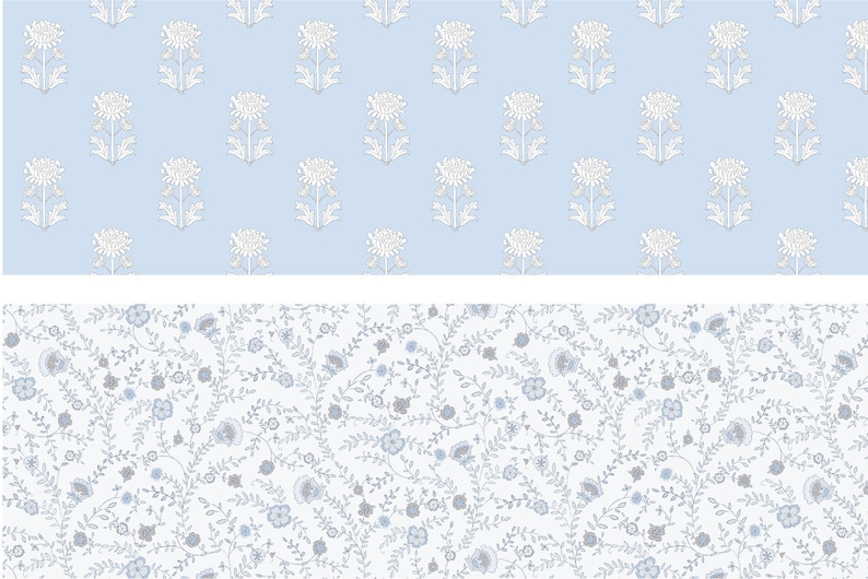 Baby Blue Florals | Digital Paper Pack | Set of 8 Seamless Repeating ...