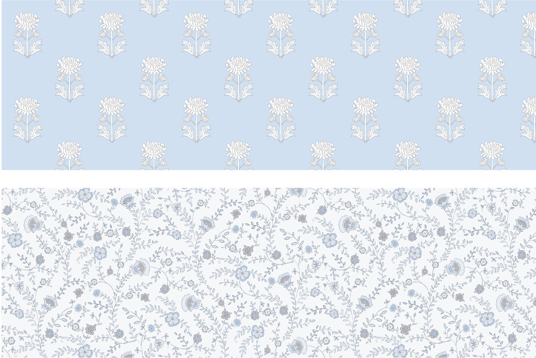 Baby Blue Florals | Digital Paper Pack | Set of 8 Seamless Repeating ...