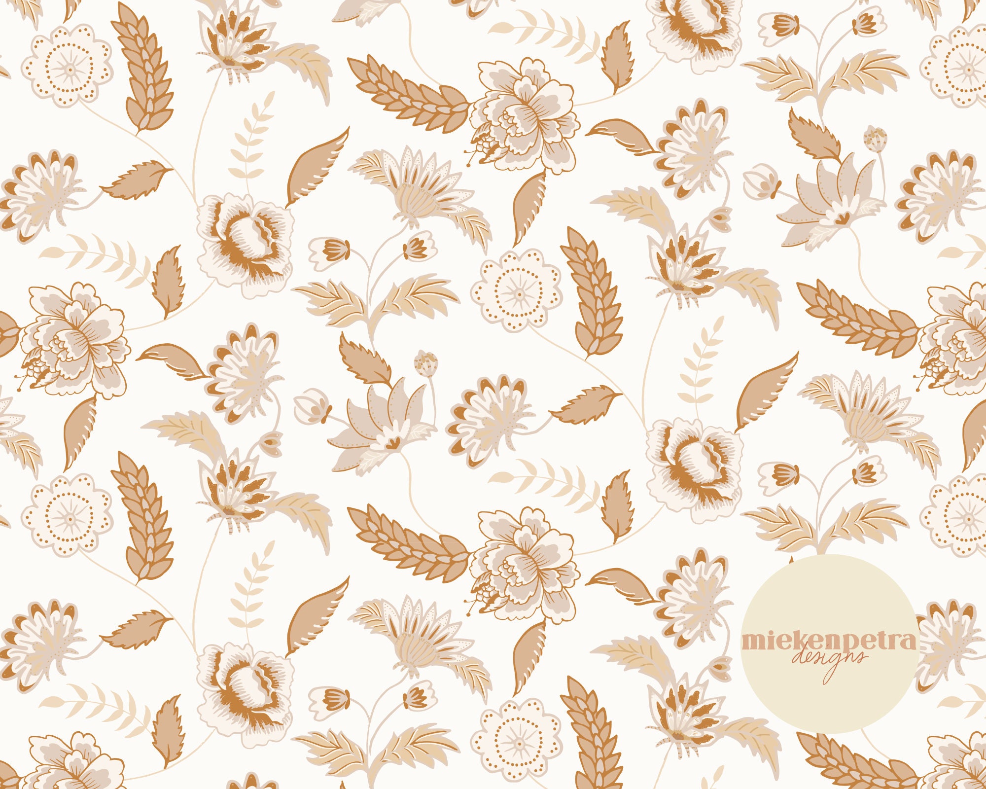 Boho Indienne Floral Repeating Pattern, Pink, Blush, Beige | Digital ...