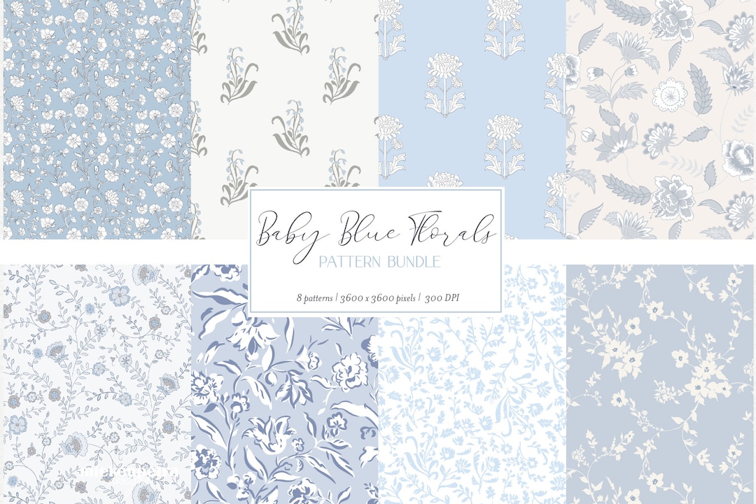Baby Blue Florals | Digital Paper Pack | Set of 8 Seamless Repeating ...