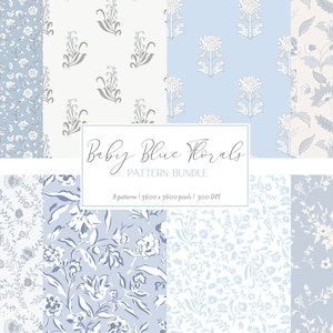 Baby Blue Florals | Digital Paper Pack | Set of 8 Seamless Repeating ...