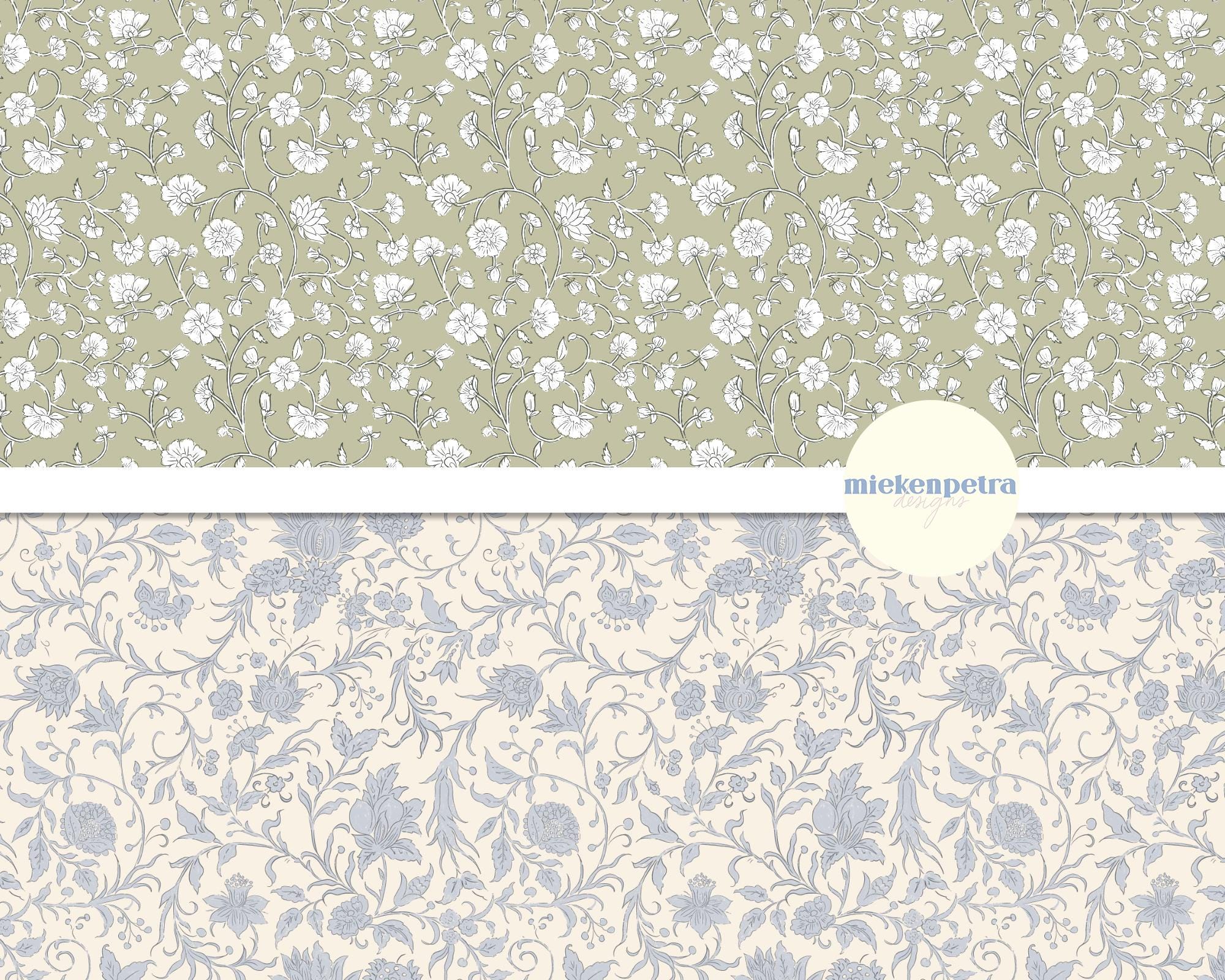 Blue & Green Vintage Floral Digital Paper: Seamless Patterns (JPG) - Etsy