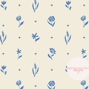 Tiny Hydrangea Block Print Blue and White Seamless Pattern Boho Digital ...