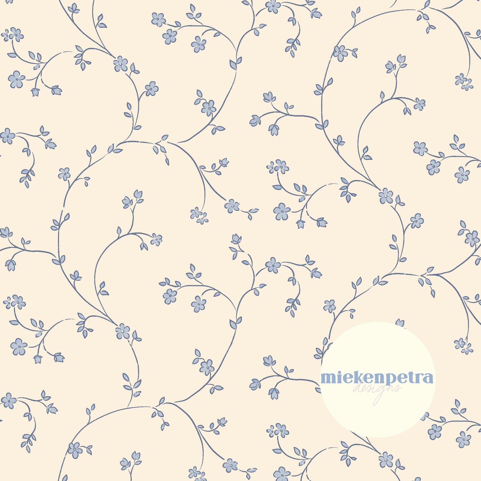 Vintage Trailing Floral Seamless Pattern, Blue, Beige | Digital Paper ...